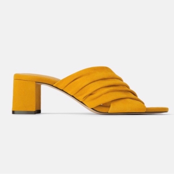 Zara | Shoes | Zara Rare Suede Leather Mustard Yellow Pleated Mules ...
